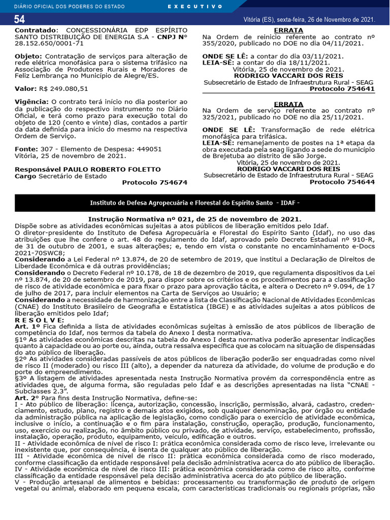 Normativa IDAF 2021 Inexibilidade Dipensa Lavoura | PDF