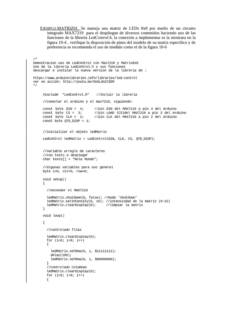 Ejemplo de Matriz Led 8x8 | PDF