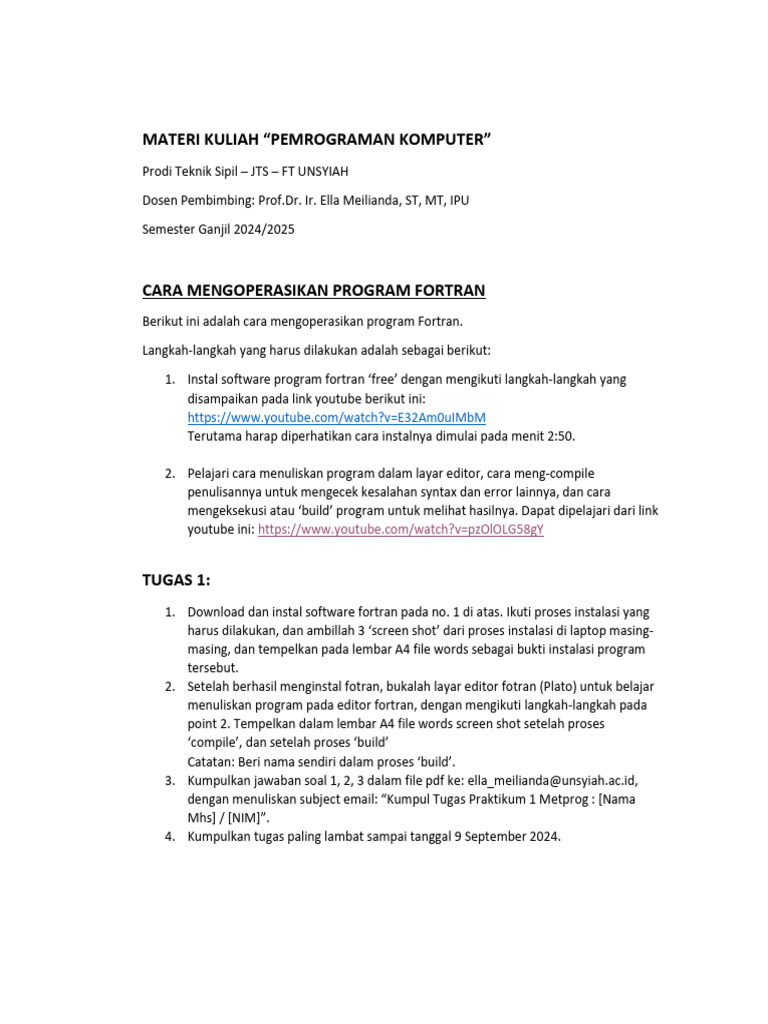 2024_Tugas Praktek 1 Cara_Mengoperasikan_Program Fortran | PDF