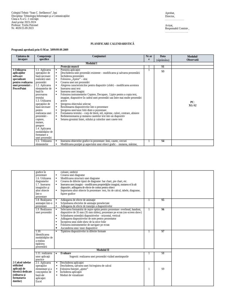 Planificare - X G | PDF
