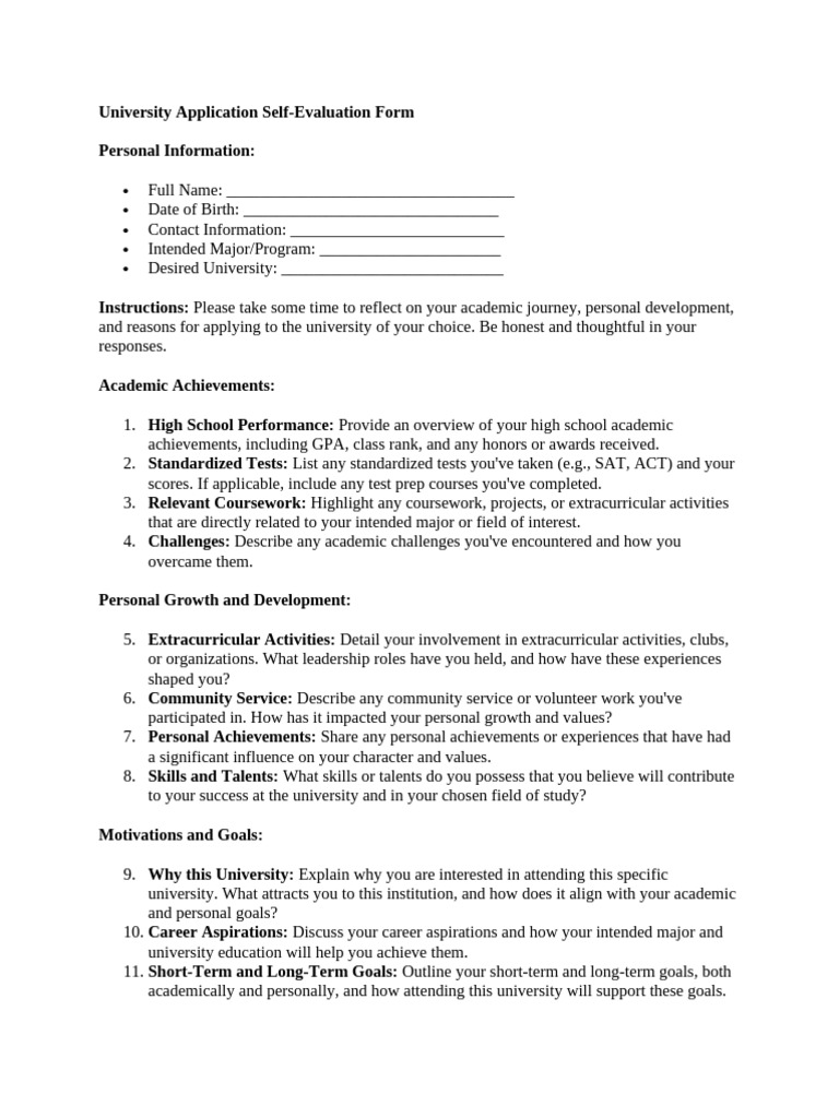 Self Evaluation Form Draft Pdf