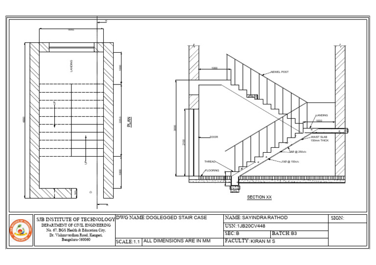 Civil Engineering Staircase Plan Drawing | PDF | Stairs | Garden Features