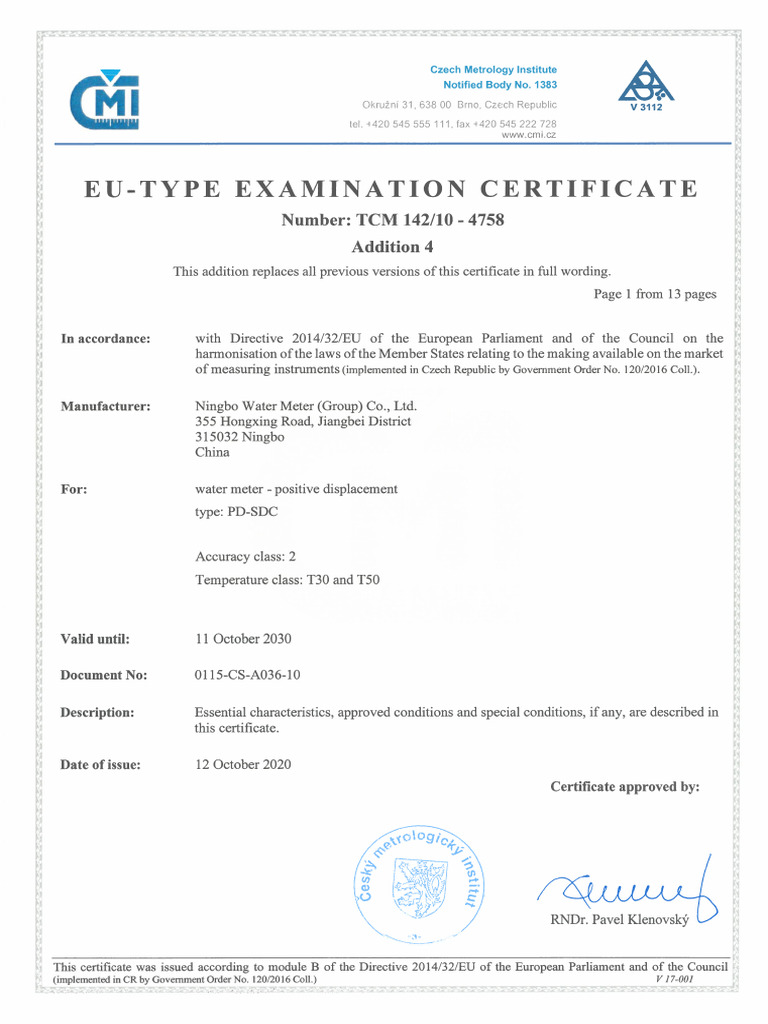 EC Type Certification PD-SDC 201031 | PDF