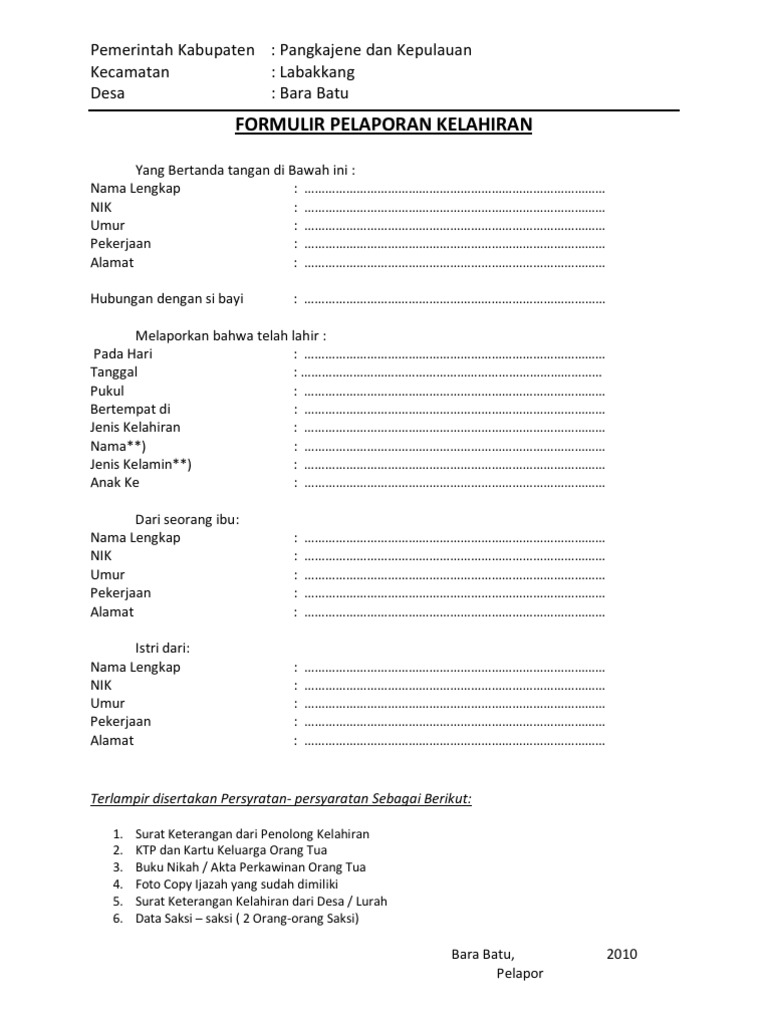 Formulir Akte Kelahiran | PDF