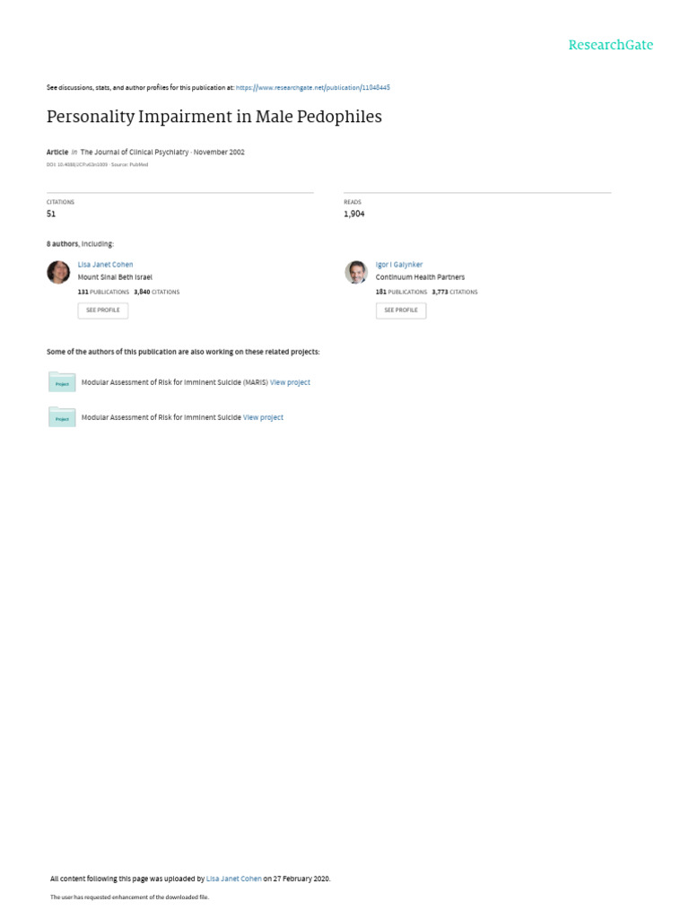 Personality Impairment in Male Pedophile | PDF