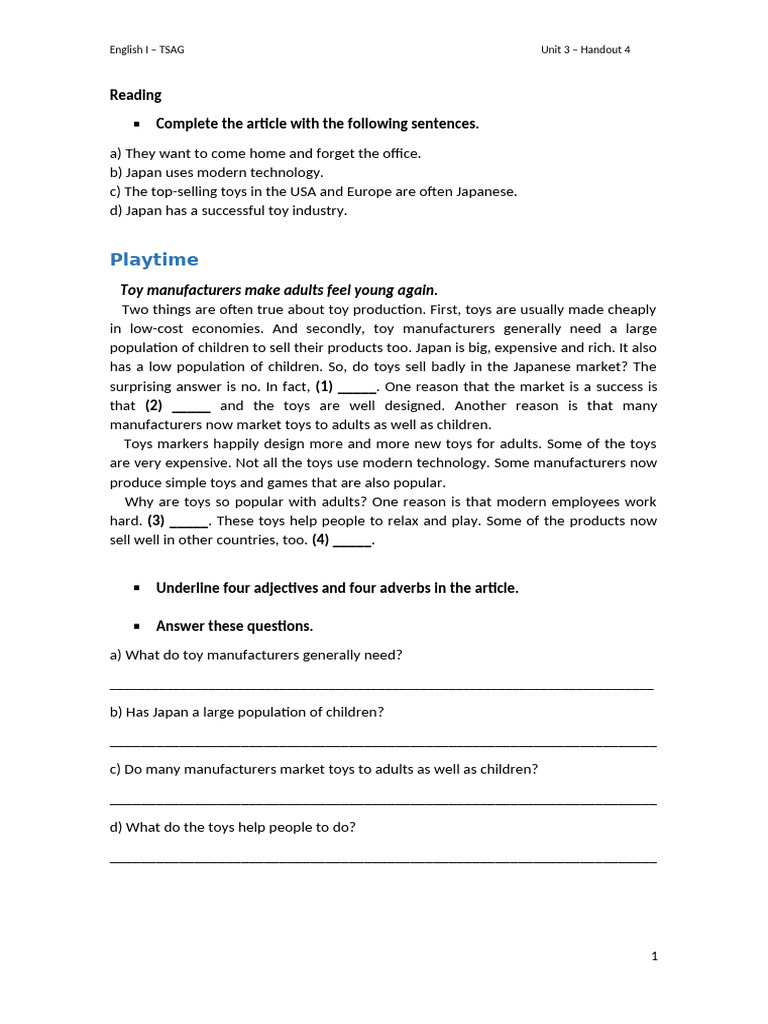 Unit 3 - Handout 4 TSAG 2024 | PDF