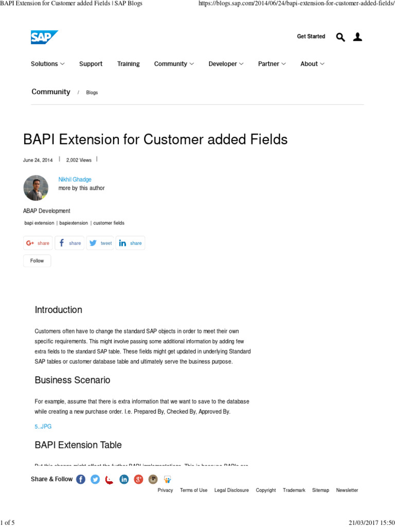 BAPI Extension For Customer Added Fields - SAP Blogs | PDF