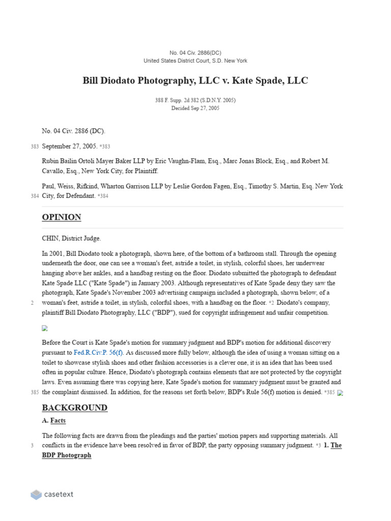 Bill Diodato Photography, LLC v. Kate Spade, LLC | PDF | Substantial ...