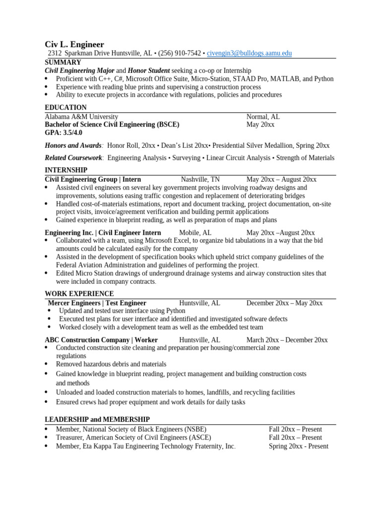 Sample Civil Engineering Resume 2019 | PDF