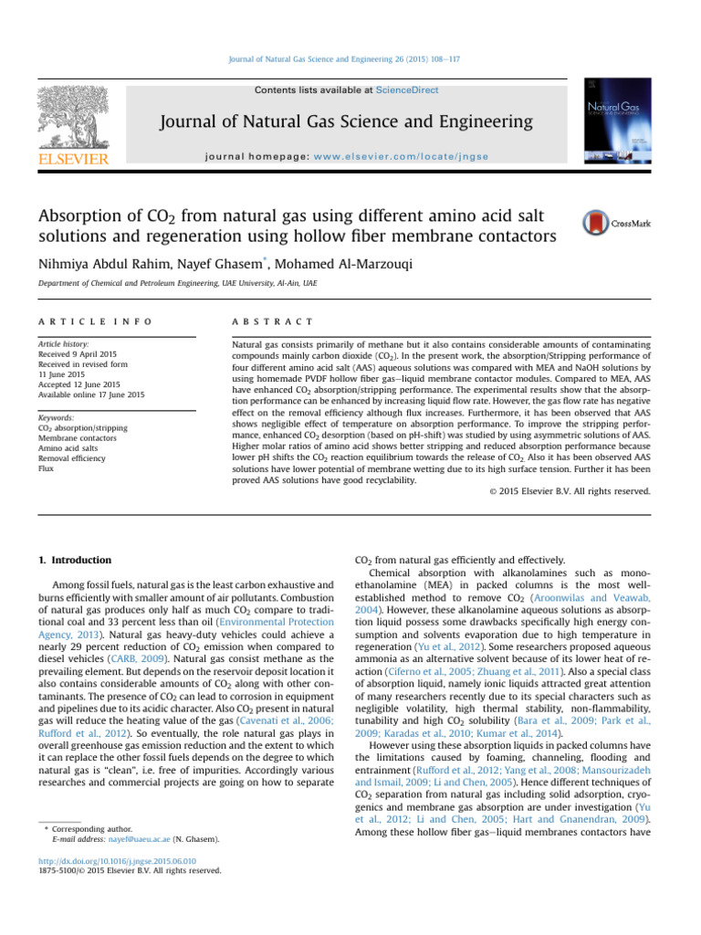 Absorption of CO2 from natural gas using different amino acid salt | PDF