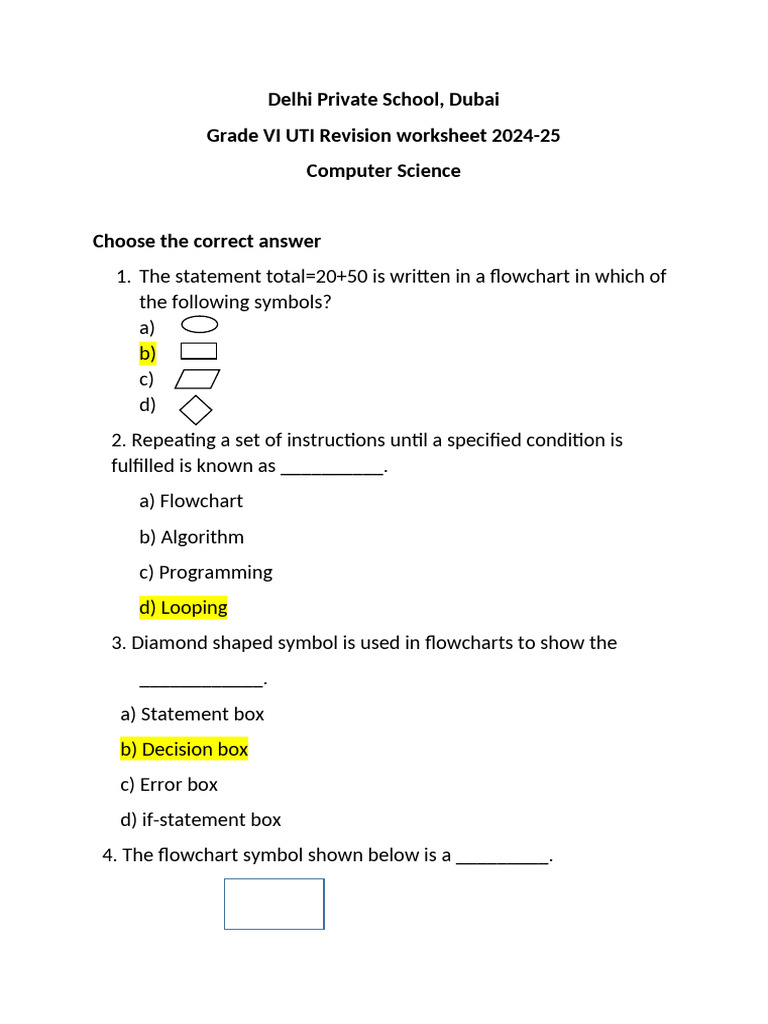 GRADE6 Revision Worksheet UT1 | PDF