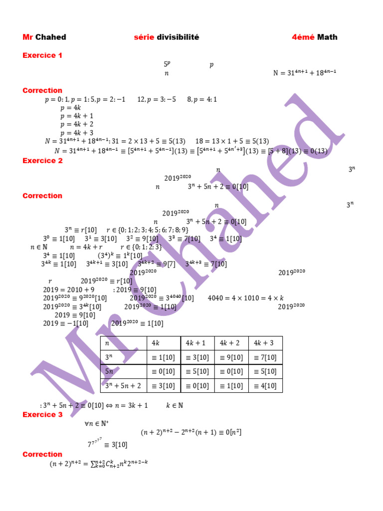 Exercice Corrig Divisibilit | PDF