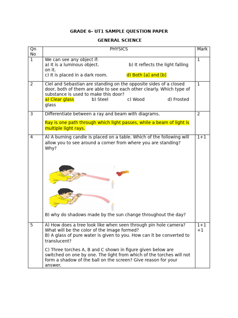 Grade 6- Science-sample qp | PDF