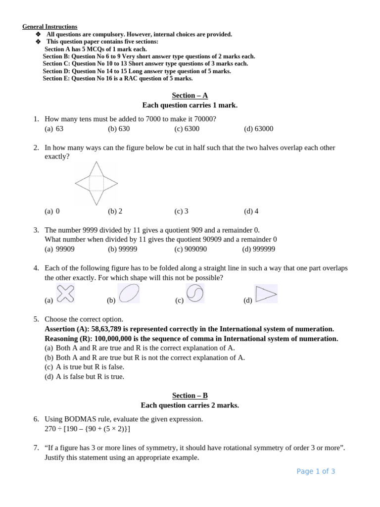 Grade - 6 UT1 Revision Sheet 2024-25 | PDF