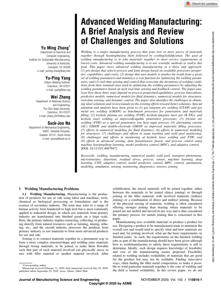 Advanced Welding Manufacturing - A Brief Analysis and Review of ...