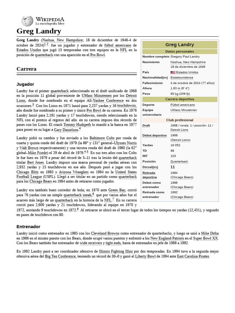 Greg Landry: NFL Quarterback Profile | PDF | American Football ...