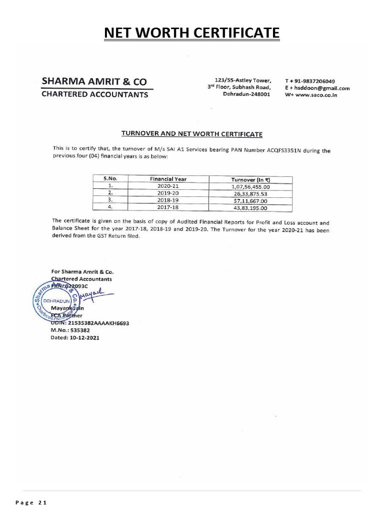 Net Worth Certificate | PDF