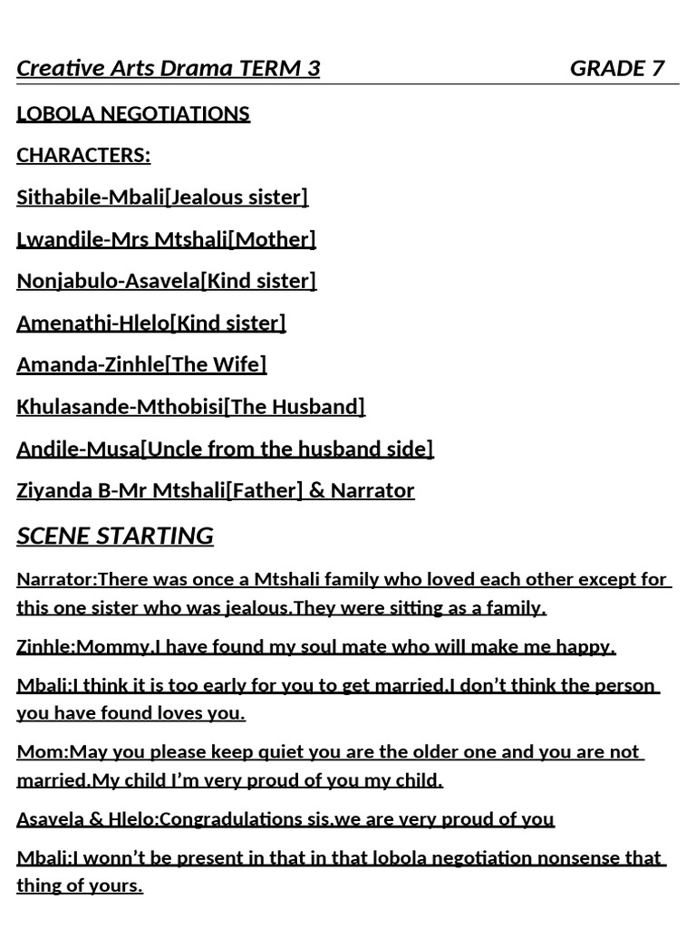 Creative Arts Drama TERM 3 GRADE 7 | PDF