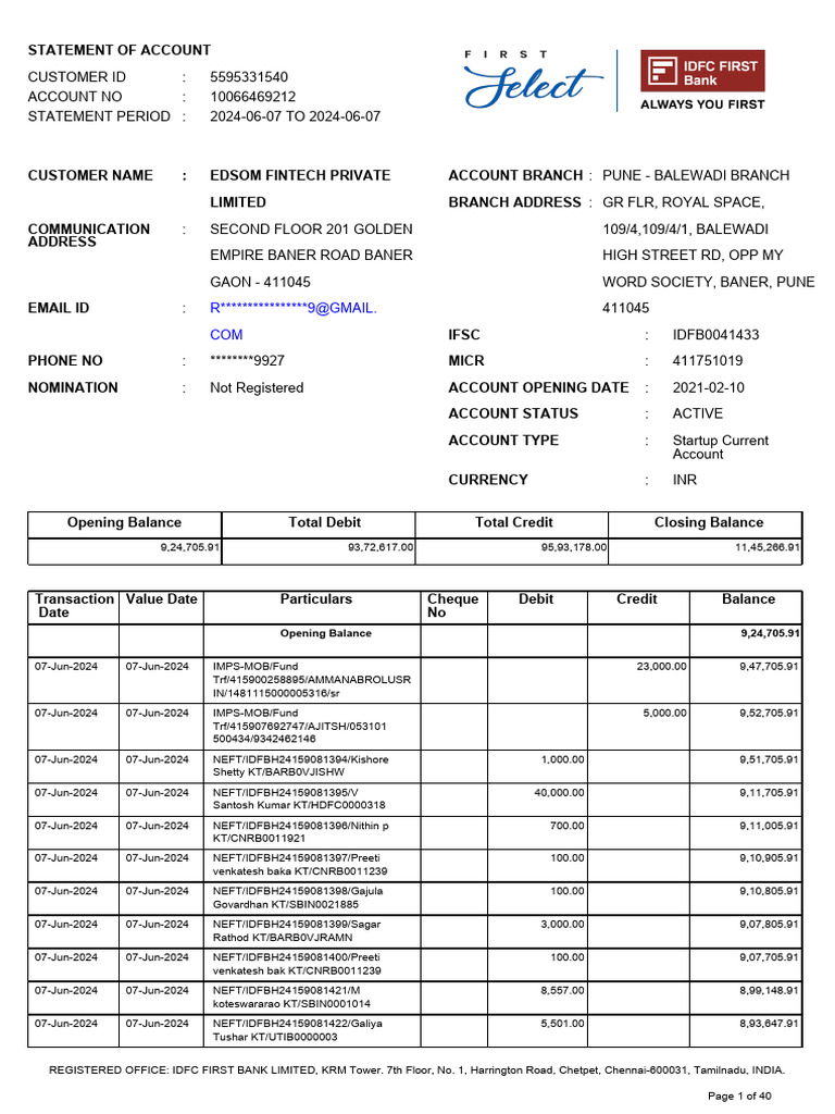07 June Idfc Bank | PDF