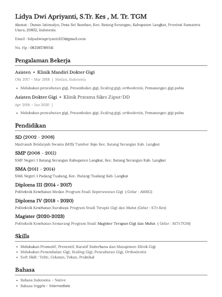 CV Lidya Dwi Apriyanti | PDF
