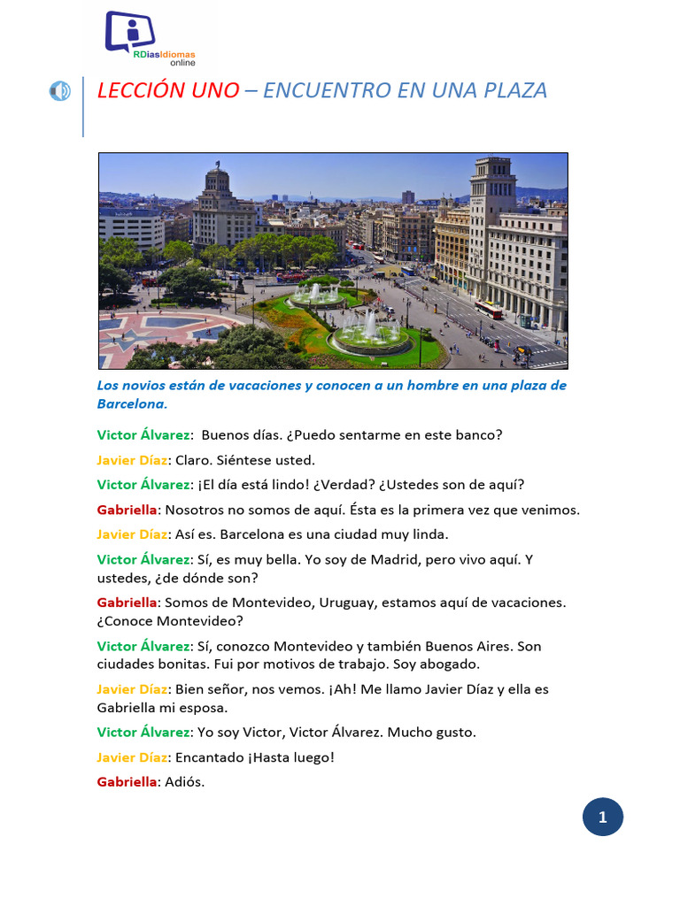 LecciÃ N 1 - Encuentro en Una Plaza | PDF | Verbo | Artes del Lenguaje ...