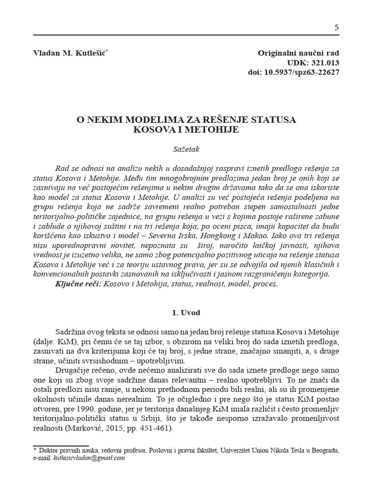 Kos - Resenje Za Kosovo | PDF