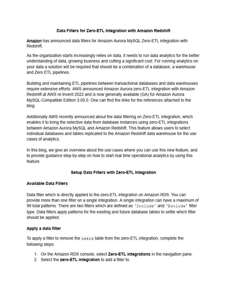 Data Filters For Amazon Aurora MySQL Zero-ETL Integration With Amazon ...