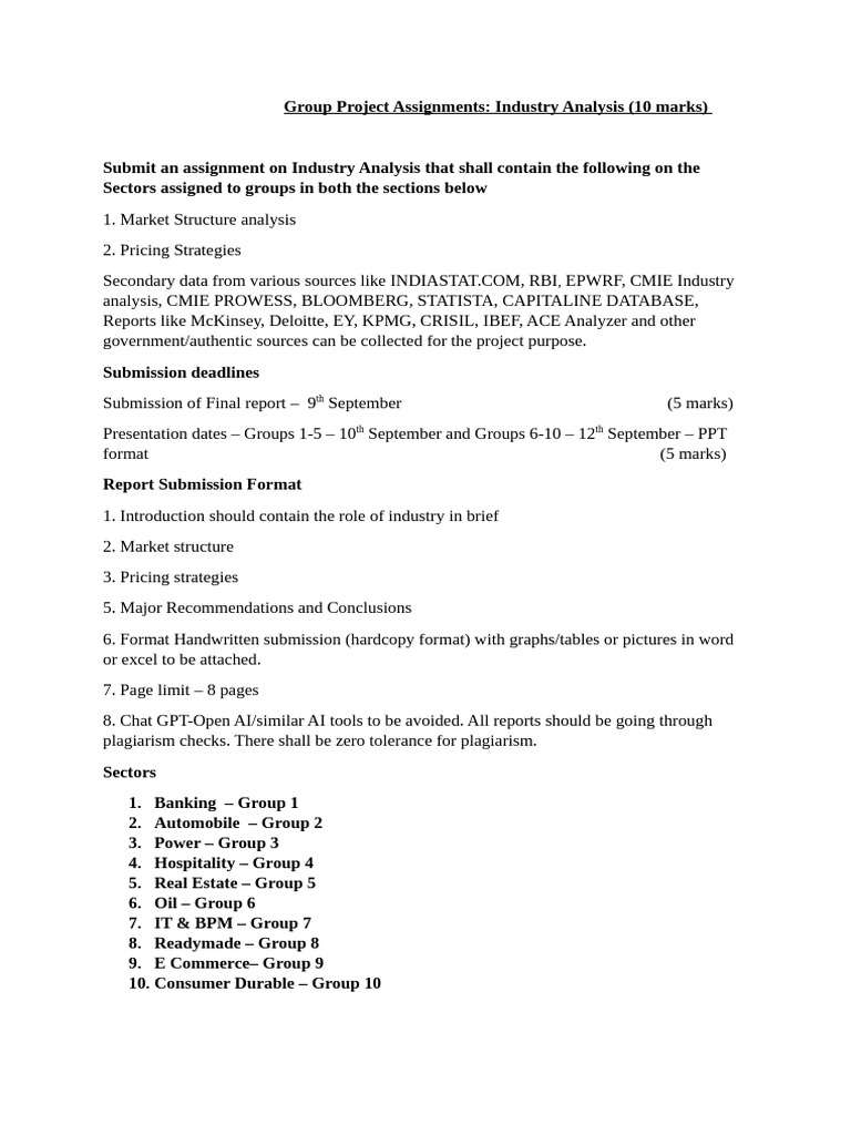 Group Projects Industry Analysis Pdf