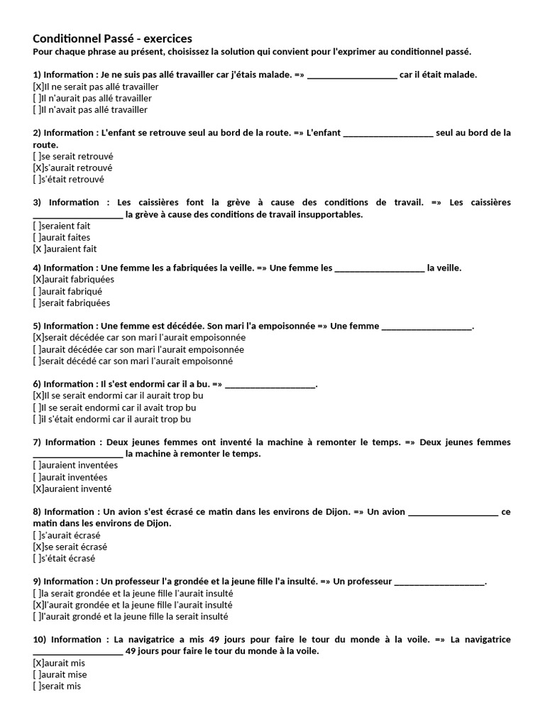 Conditionnel Passé - Exercices | PDF