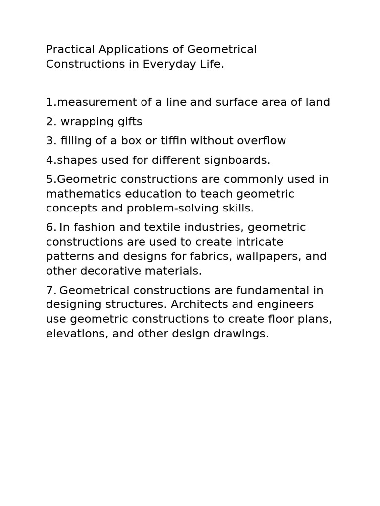 Practical Applications of Geometrical Constructions in Everyday Life | PDF