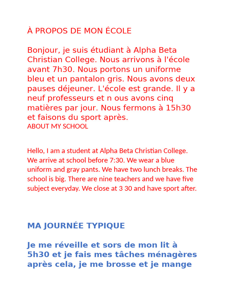 à Propos de Mon École | PDF