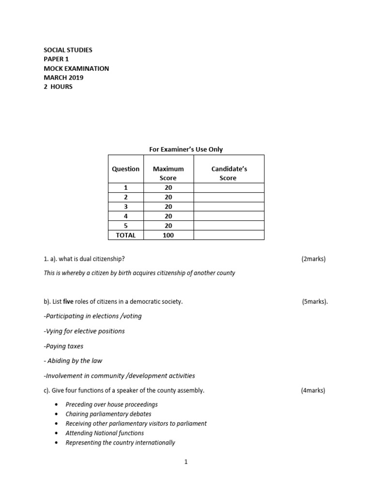 Social Studies pp1 Questions and MS | PDF