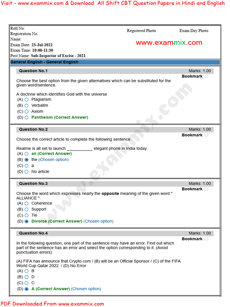 OSSC Excise SI Question Paper 23rd July 2022 1st Shift | PDF