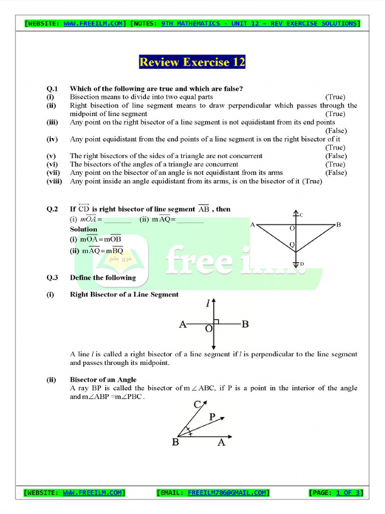 9th Math, CH 12, Rev Exercise | PDF