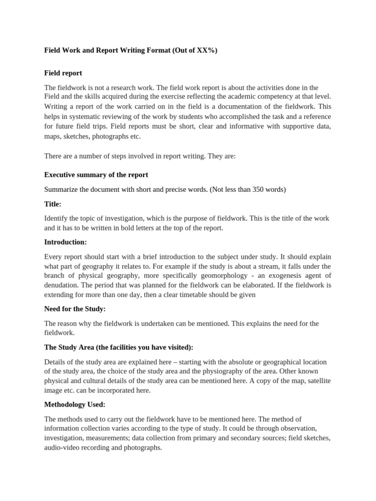 Field Work and Report Writing Format | PDF