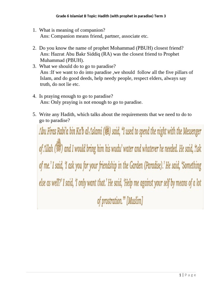 Hadith and Companionship in Paradise | PDF