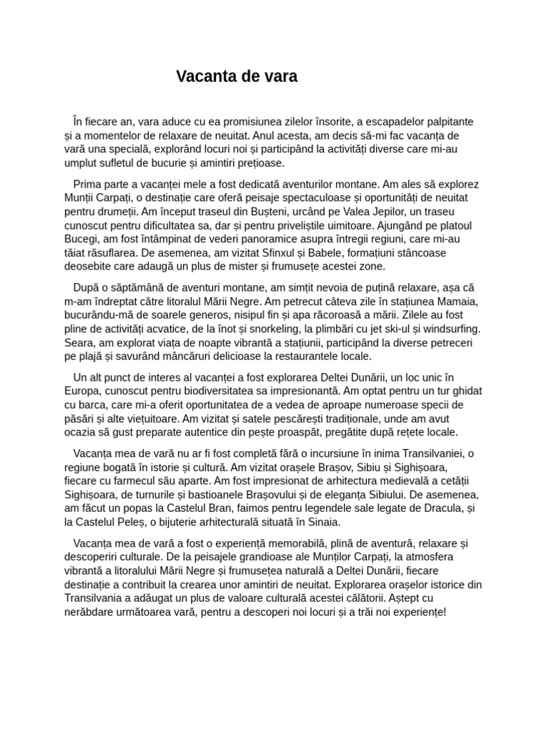 Vacanta de vara | PDF