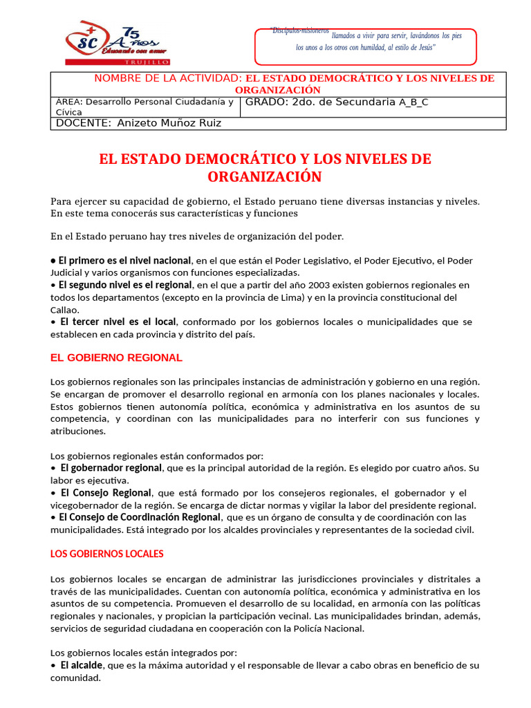 Los Niveles de Organizacion Del Poder | PDF | Gobierno local | Política