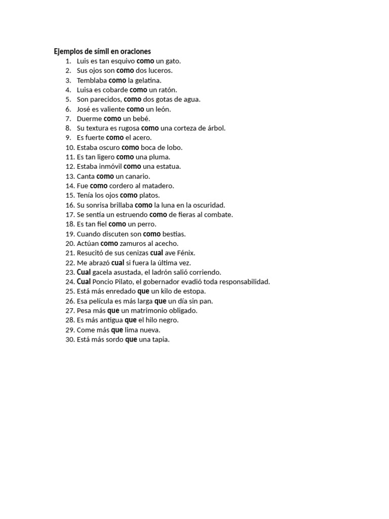 Ejemplos de símil en oraciones | PDF