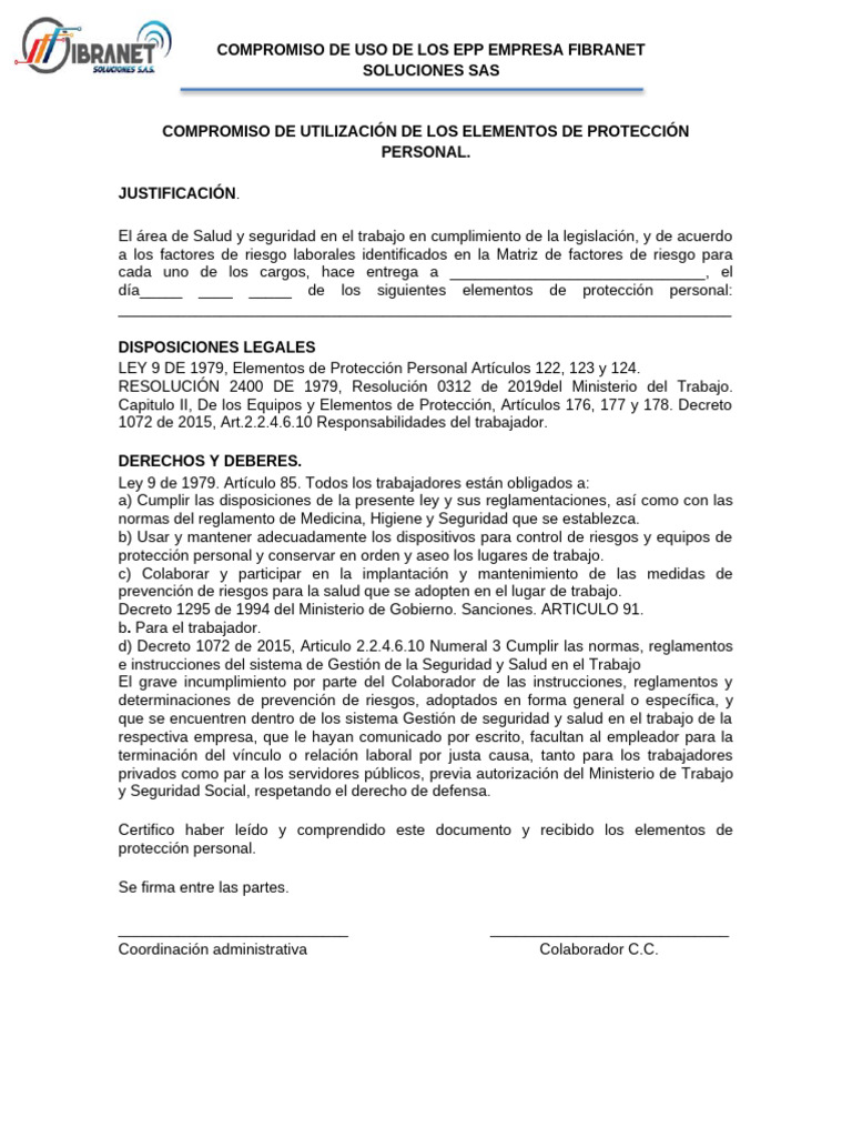 Compromiso de Uso de Los Epp | PDF