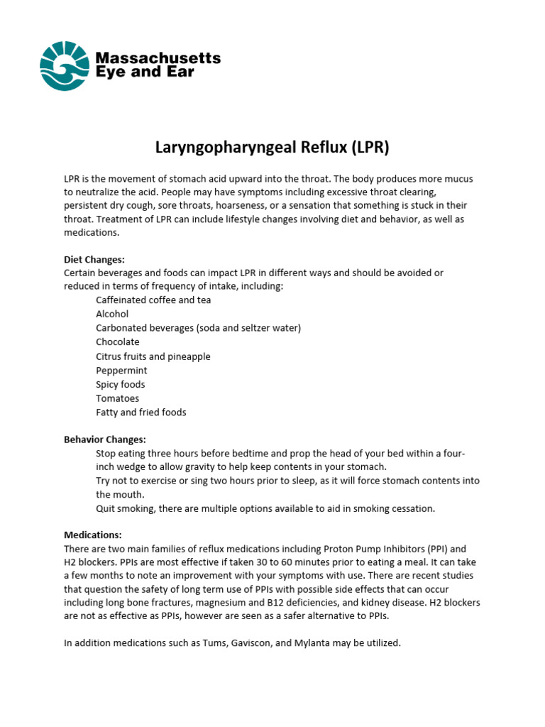 Laryngopharyngeal Reflux Diet | PDF