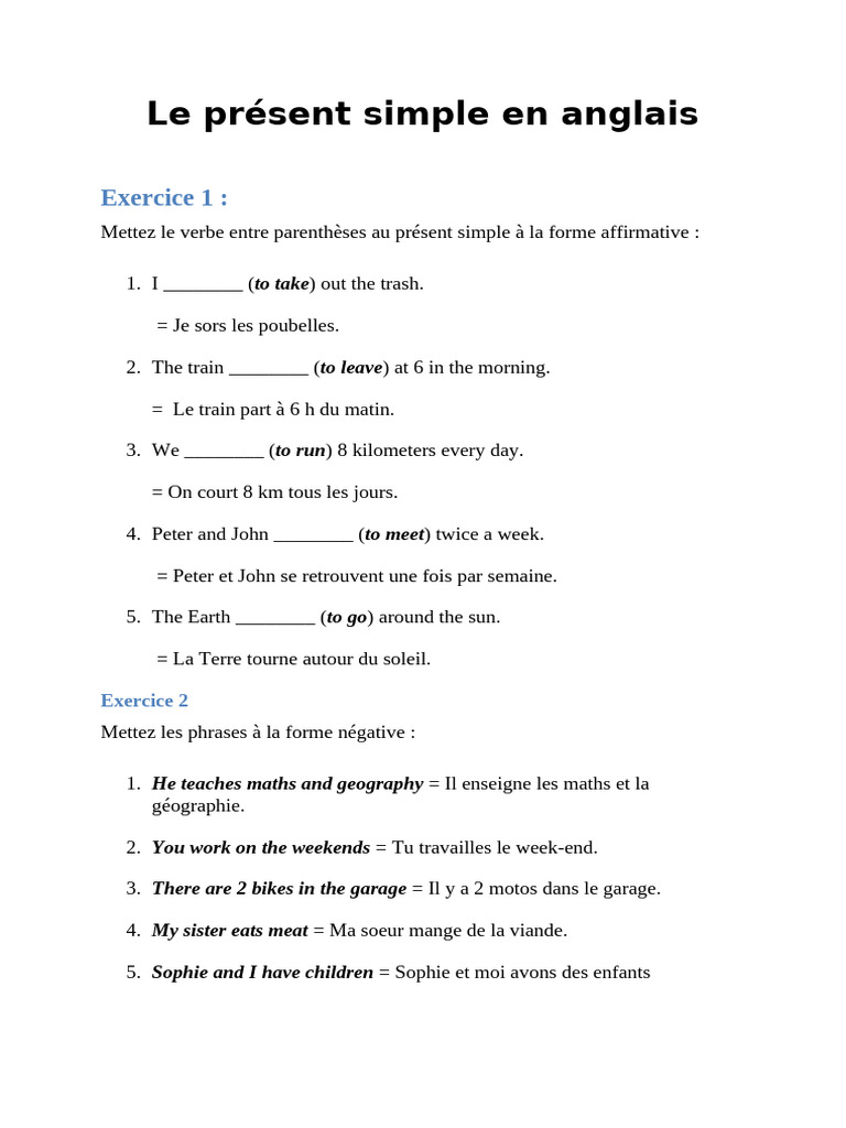 Le Présent Simple en Anglais | PDF