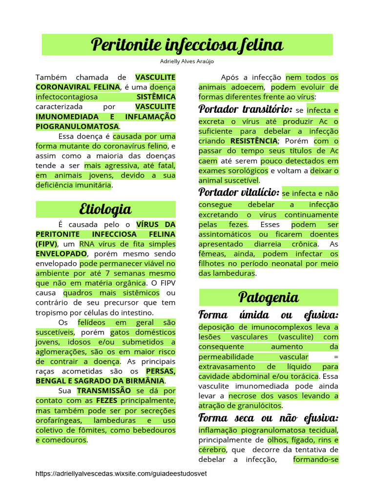 Peritonite Infecciosa Felina: Etiologia | PDF
