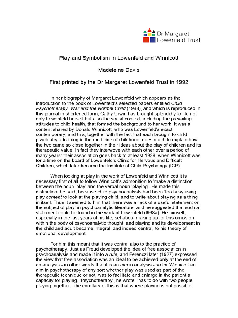MADELEINE DAVIS - (1992 Article) Play and Symbolism in Lowenfeld and ...