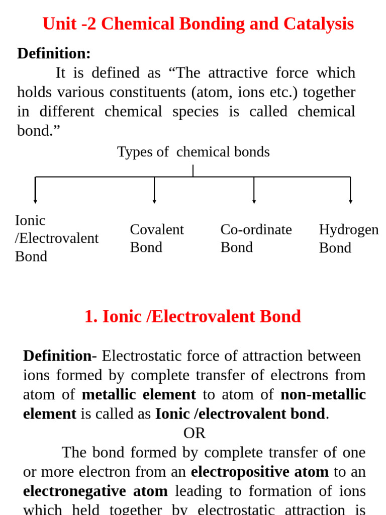 Chem - Unit 2. Chemical Bonding and Catalysis CCA-1 | PDF