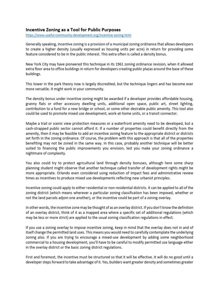 P2 - Incentive Zoning As A Tool For Public Purposes | PDF