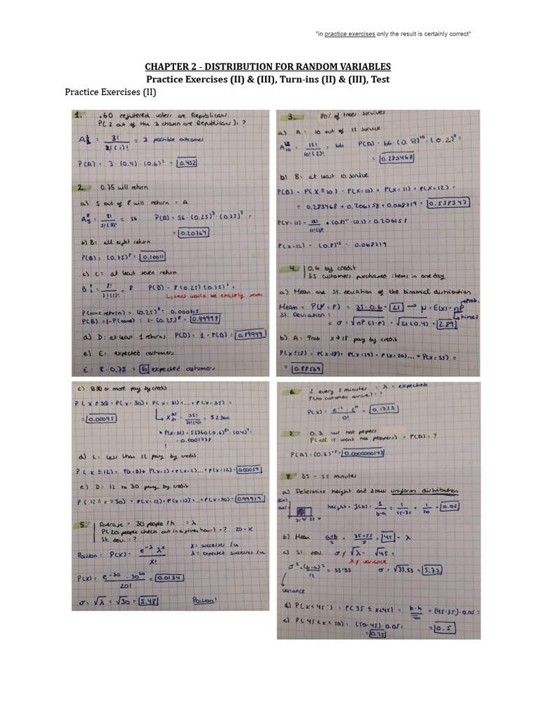 Chapter 2 - Distribution For Random Variables | PDF | Teaching Methods & Materials