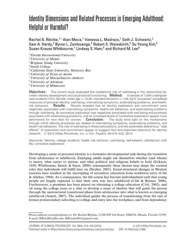 Identity Well Being and Outcomes | PDF