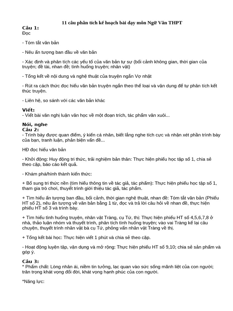 - 11 câu trả lời THPT modul 1= KHBD | PDF