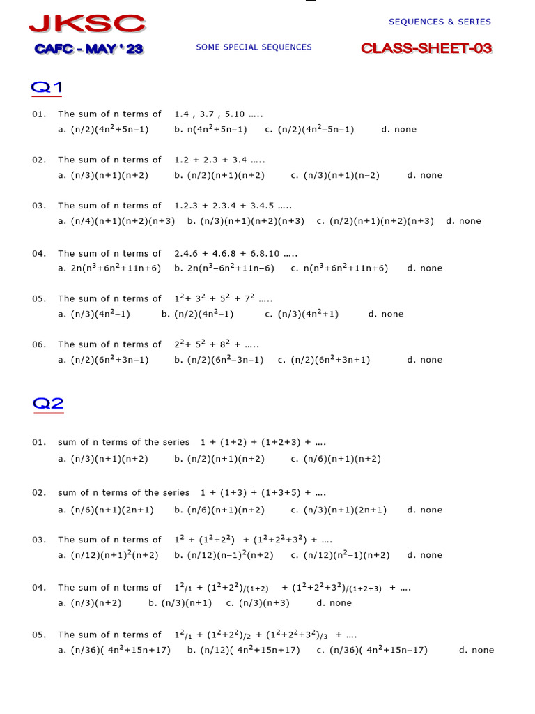 Special Sequence - Class Sheet 3 | PDF